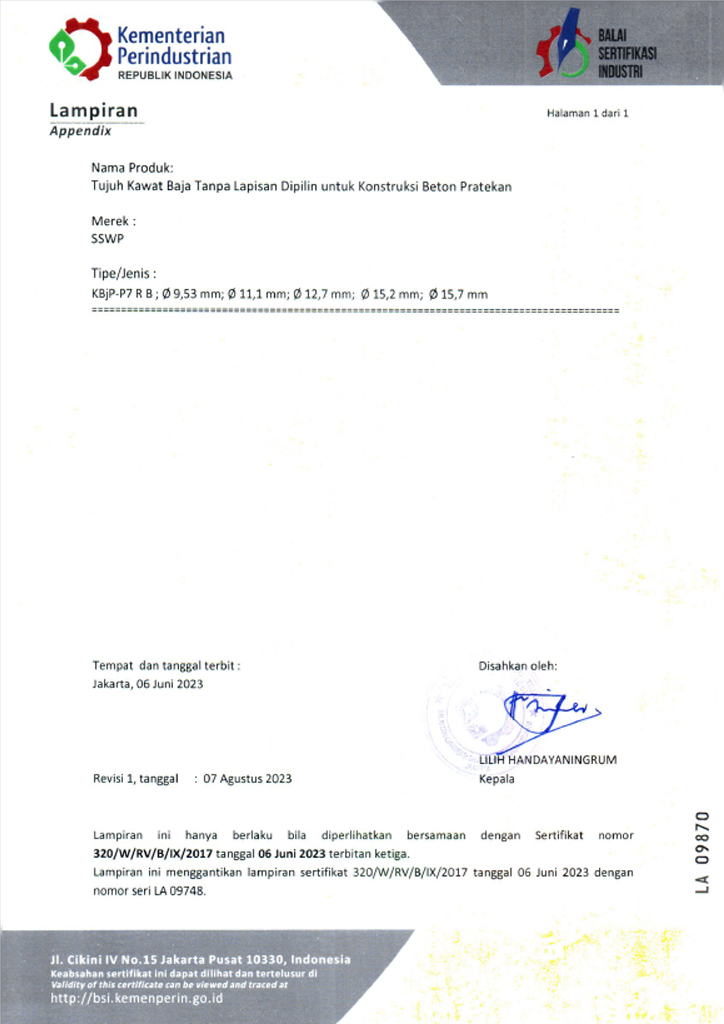 Cerificates | Sumiden Serasi Wire Products | Sumiden Indonesia