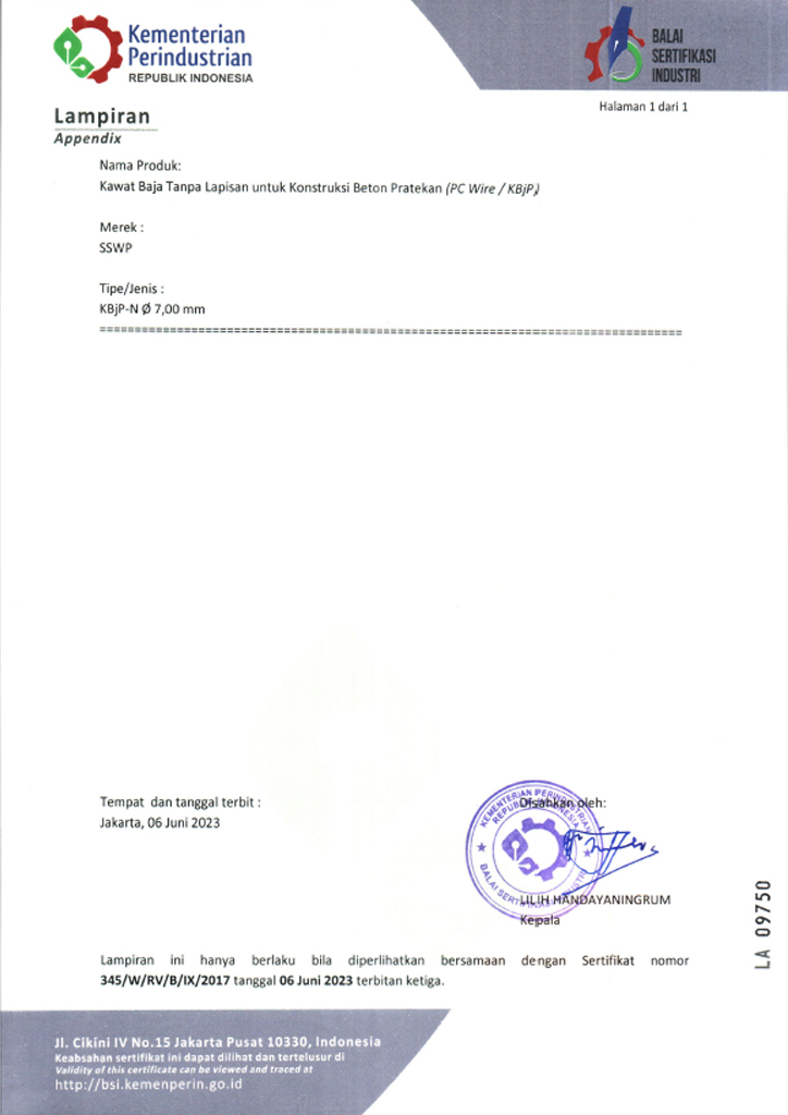 Cerificates | Sumiden Serasi Wire Products | Sumiden Indonesia